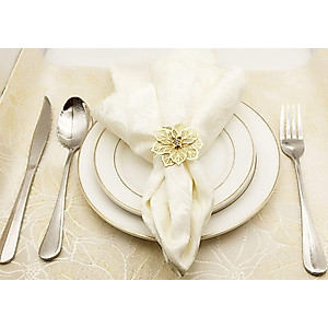 NAGU Flower Napkin Rings Set of 6, Hollow Out Floral Napkin Holder Adornment Exquisite Household Napkins Rings Set Rhinestone Napkin Rings for Wedding Banquet Christmas Table Setting (Gold)