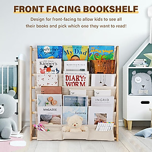 Jolensoy 7 Tier Kids Bookshelf, Natural Wood Book Rack for Children's Books, Toy Storage Organizer, Bookcase for Playroom, Nursery, Living Room (W: 29.5')