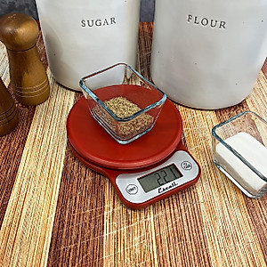 Escali Telero Digital Food Scale, Multi-Functional Kitchen Scale, Precise Weight Measuring and Portion Control, 7.62 x 6.1 x 1.28 inches, Red (T136)