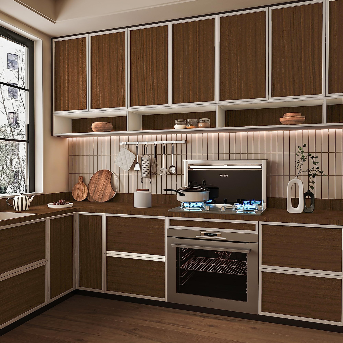 BAYYA Brown Wood Grain Contact Paper Waterproof Peel and Stick Wallpaper Walnut Look Furniture Sticker for Kitchen Cabinet Table Door Floor Shelf Drawer Liner Self-Adhesive Vinyl Film Wall Covering