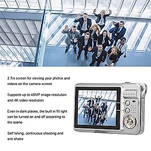 4K Digital Camera with 2.7in LCD Display, 48MP 8X Zoom Digital Camera, Anti Shake Vlogging Camera for Photography Continuous Shooting, with Fill Light (Silver)