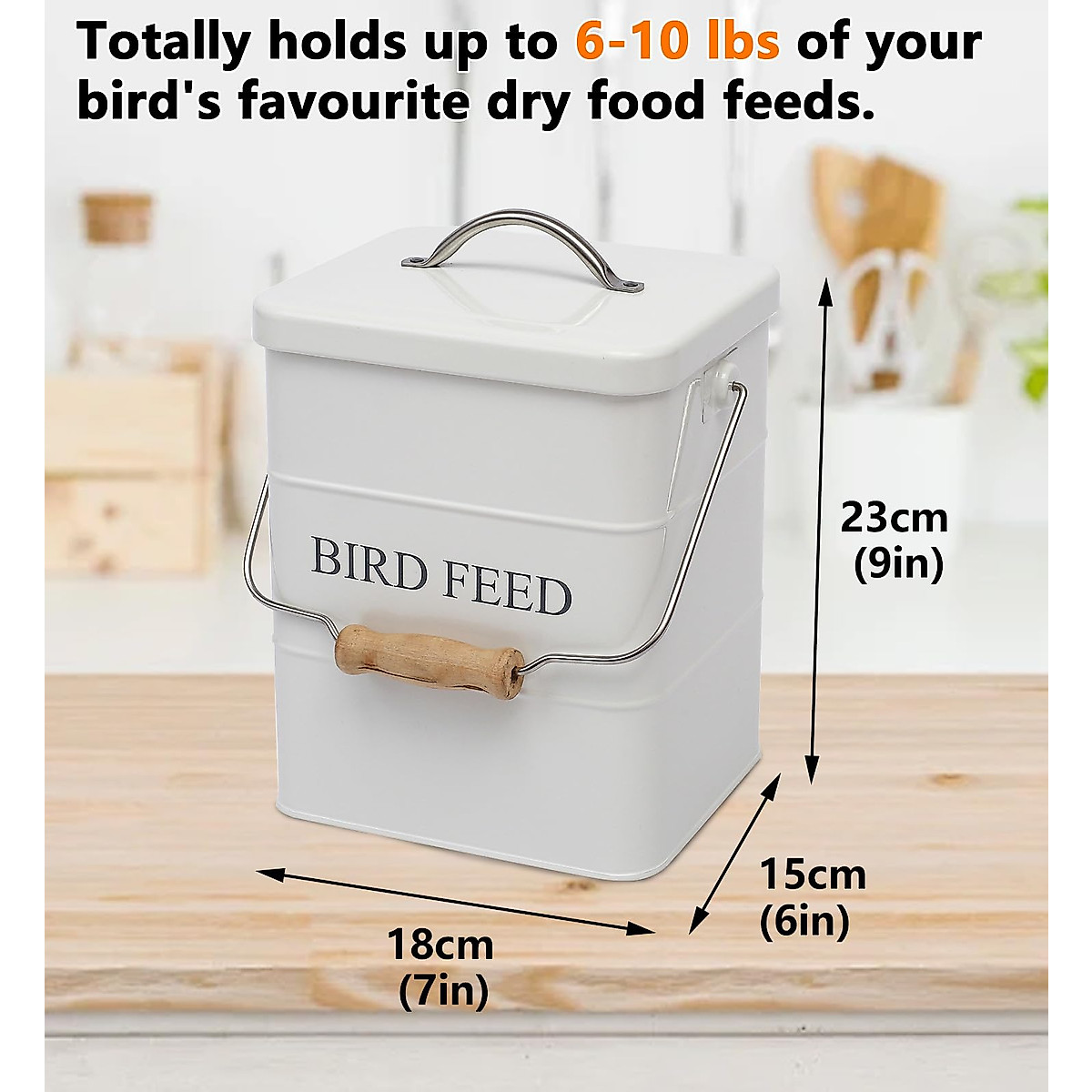 Morezi Bird Seed and Feed Storage tin with lid Included - White-Coated Carbon Steel - Tight Fitting lids - Storage Canister tins - White