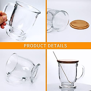 Ufrount 15 OZ Glass Mugs with Lids,Clear Glass Coffee Mugs with Handle,Classic Coffee Cups with Lids and Spoons,Latte Mugs Cappuccino Tea Mugs for Breakfast,Cereal, Milk,6 Pack