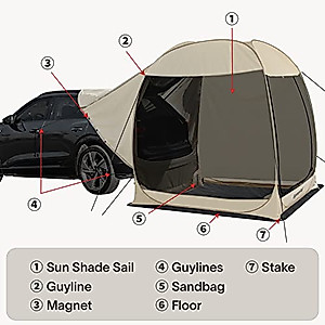 EighteenTek SUV Car Tent Pop Up Camping Outdoor Travel Screen House Room Shelter Mesh Walls Attachment Not Waterproof 7’x7’x7.2’H