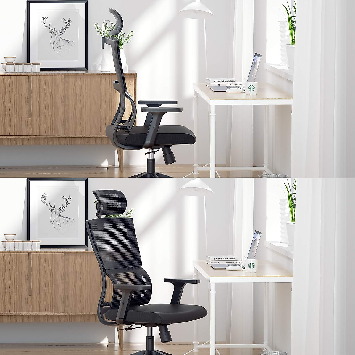 Ergonomic Office Chair with Upgraded Lumbar Support and Adjustable Armrest Headrest, Desk Chair with Mesh High Back, Home Office Desk Chair, Computer Chair, Rolling Chair