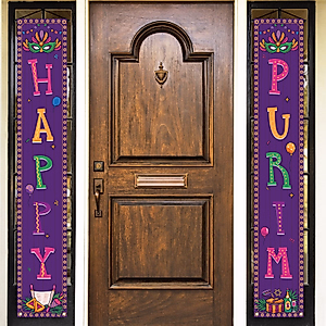 Nepnuser Happy Purim Porch Banner Jewish Carnival Front Door Window Wall Indoor Outdoor Hanging Decoration Photo Booth Backdrop