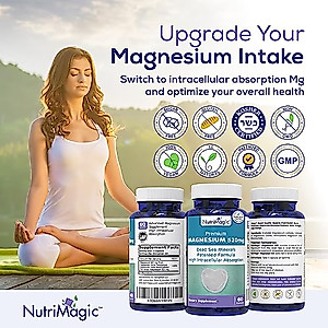 NutriMagic Elemental Magnesium 520mg Patented High Absorption, Natural Dead Sea Mineral Complex from Magnesium Oxide for Heart, Muscle, Bone, Brain Health Support, 1 Capsule Per Day, 60 Vegan Capsules