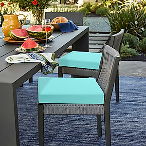 Topotdor Patio Chair Cushions Set of 2,Waterproof Outdoor Chair Cushions with Fade Resistant Removable Cover with Adjustable Straps for Patio Furniture Garden Sofa Couch,19"x19"x3" Teal