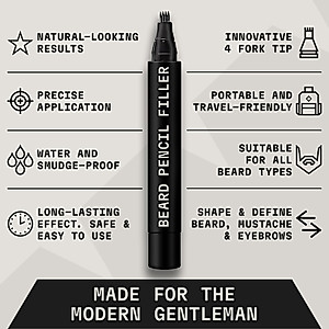 Striking Viking 2 Pack Beard Pencil Filler for Men with 4 Tips (Jet Black) - Fill, Shape & Define with this Long-Lasting, Waterproof Beard Pen Kit Including Brush