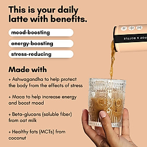 Pop & Bottle, Oat Milk Mocha Lattes - Cold Brew Coffee, Ashwagandha, MCT Oil, Oat Milk, Organic, Dairy Free, Gluten Free, Vegan, Great as Iced Coffee, Lightly Sweetened with Dates - 8 Fl Oz (12 Pack)