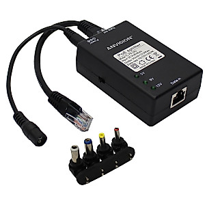 ANVISION 2-Pack Active Gigabit PoE Splitter Adapter with Multi-Size Tips, IEEE 802.3af Compliant, up to 100 Meters (328 Feet), DC 5V/9V/12V Power Output for IP Camera AP Voip Phone and More