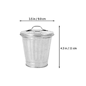 DOITOOL 5Pcs Galvanized Trash Can with Lid Mini Desktop Wastebasket Metal Garbage Bin Pen Holder Flowerpot Metal Utility Pail Small Buckets Organizer Kitchen Countertop Trash Containers