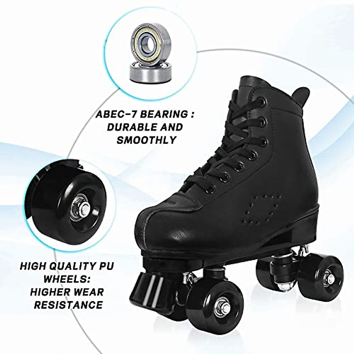 Roller Skates for Women with PU Leather High-top Classic Double Row Rollerskates, Unisex-Adult Derby Skate for Beginner,Fast Braking Rink Skates
