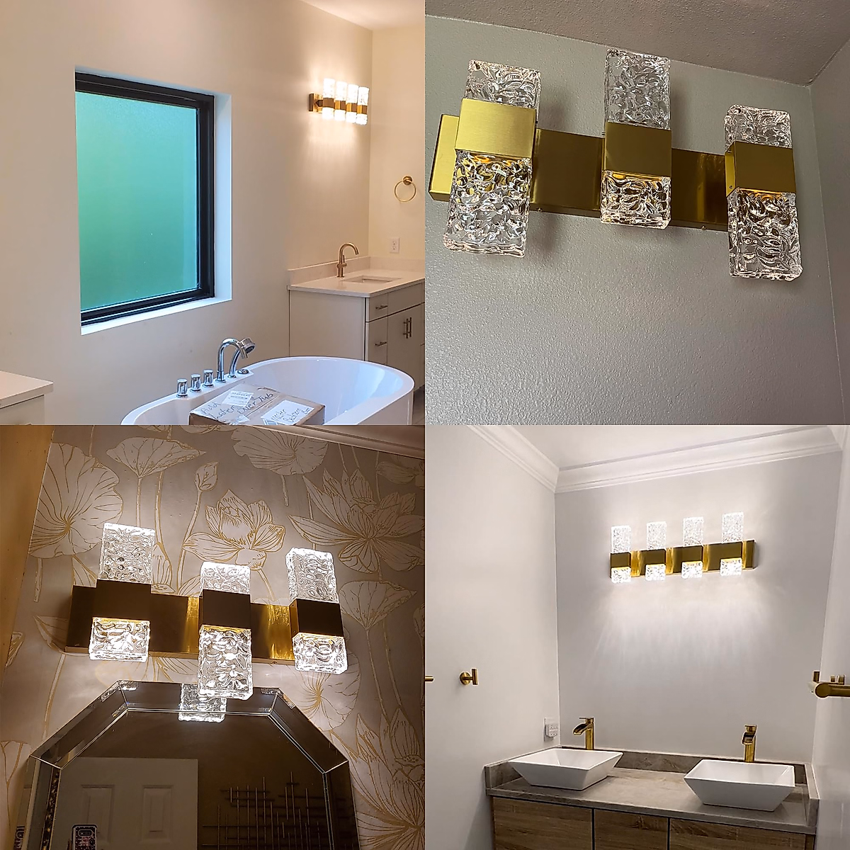 OYLYW Vanity Lights Fixtures for Bathroom Wall Light Over Mirror LED Gold Crystal 40W Brushed Stainless Steel Dimmable Wall sconces for Bathroom Lighting Fixture 3000K