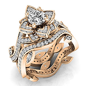 Dazzlingrock Collection 2.25 Carat (ctw) Round White Cubic Zirconia Engagement Ring Set for Women in 14K Rose Gold Size 7.5