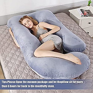 TREE.NB Pregnancy Pillows, U Shape Polyester Maternity Pillow for Pregnant Women Body Feeding Support,with Grey Velvet Cover, Support Pillow with Removable Washable Pillowcase 63''x37.4''x27.5''