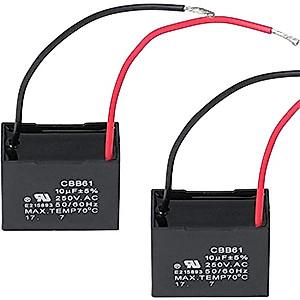 Wadoy CBB61 Fan Capacitor 2 Wire 10uf, 2 Pack Celiling Fan Capacitor 250V