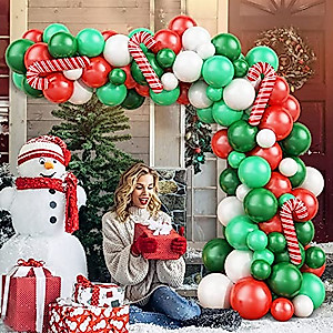 Balloon Garland Arch Kit Christmas, 87PCS Green Red White Christmas Balloon Garland Balloon Arch Kit with Candy Cane Foil Balloons for Kids Christmas Party Decorations New Year Holiday Party Supplies