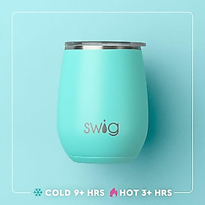 Swig Life 14oz Stemless Wine Cup, Insulated Wine Tumbler with Lid, Stainless Steel Travel Tumbler (Luxy Leopard)