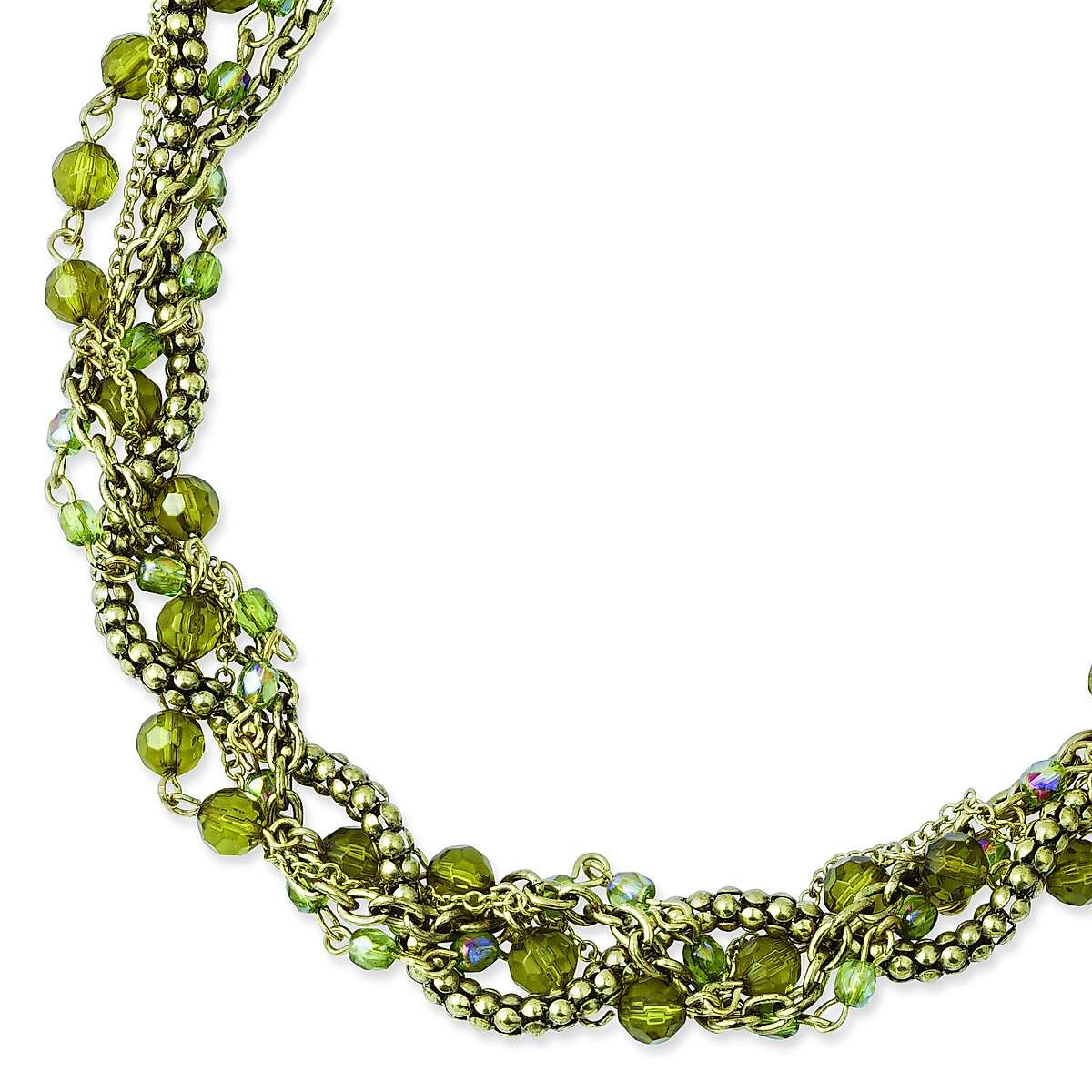 1928 Brass-tone Green Acrylic Beads Twisted 16in w/ext. 3in Necklace