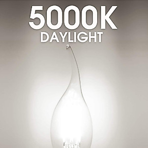 Energetic 12 Pack 60 Watt Dimmable LED Chandelier Light Bulb, 500lm, 5000K Daylight CA11 Filament LED Candle Light Bulb, E12 Base, CRI 90+, UL Listed