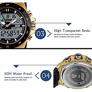 Carrie Hughes Men's Digital Watch 50M Waterproof Large Dual Dial Multifunction Analog Military Outdoor Sports Electronic Watch Calendar Day Date CH031