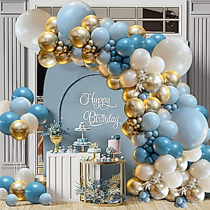 Dusty Blue Balloons Garland Kit, Fog Blue Royal Blue Pastel Blue Sand White Metallic Gold latex Balloons for Boy Baby Shower Bridal Shower Wedding Anniversary Birthday Party Decorations Supplies……