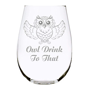 C M Owl Drink To That stemless wine glass, 17 oz.