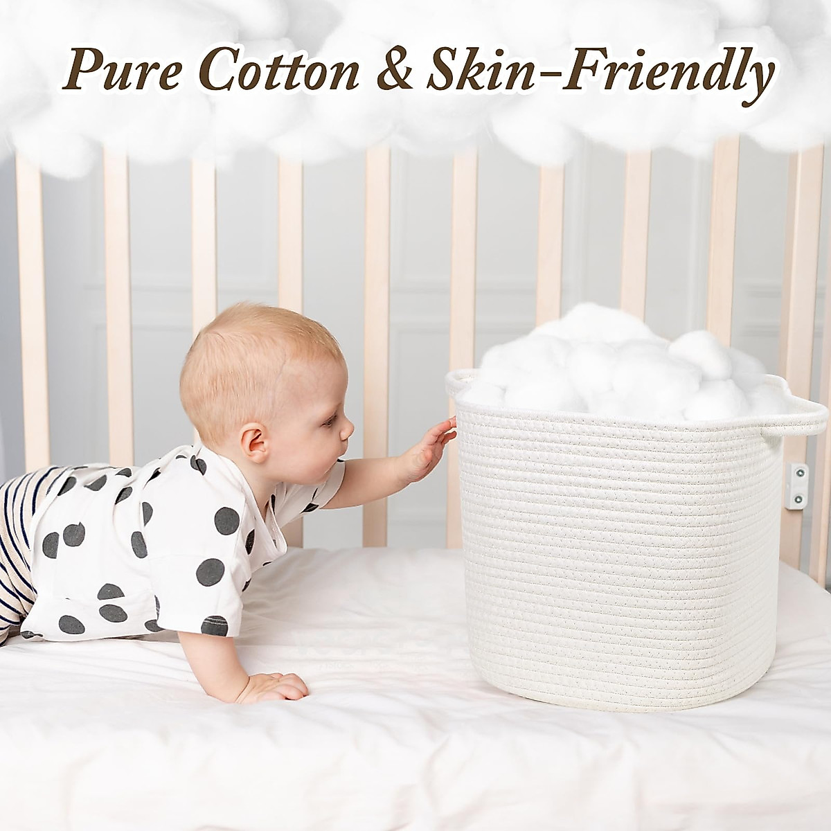 Off White Rope Basket Storage Cubes - 11 Inch Cube Storage Bins - Square Woven Baskets for Storage and Organization - Cube Storage Organizer Basket Toy Bins for Shelves, Closet, Nursery - 2 Pack