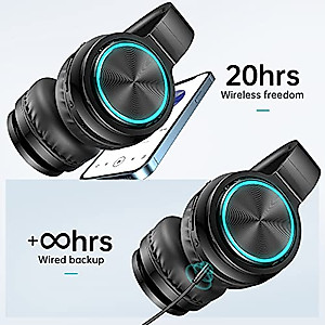 Picun B12 Wireless Bluetooth Headphones,HD Stereo Sound Over Ear Headphones with Built-in Microphones, Deep Bass 20 Hours Playtime, Fast Charge Bluetooth 5.2 Headset for Adults, School, Travel, Black