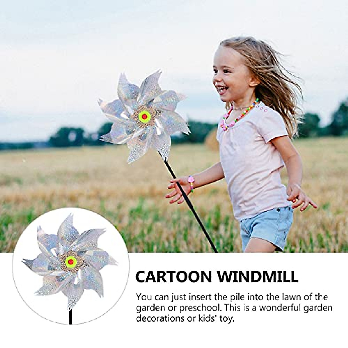 BESPORTBLE 5Pcs Reflective Pinwheels Bird Blinder Pinwheels Pinwheel Bird Deterrent Silver Holographic Windmills Keep Birds Away for Farm Garden Yard