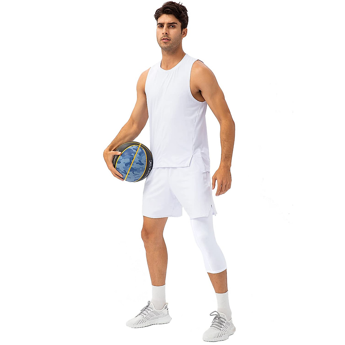 Yueralian Men's 3/4 One Leg Compression Capri Tights Pants Basketball Athletic Running Sport Single Leg Base Layer 1-2 Pack