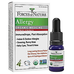 Forces of Nature Allergy Relief, Organic Maximum Strength Homeopathic Medicine, 0.34 Fl Oz, Immune Support & Multi Symptom Relief from Indoor & Outdoor Allergies, Runny Nose, Itchy Eyes, Non-Drowsy