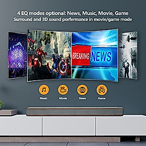 KEiiD Sound Bar for TV 2.1 CH Wooden Soundbar with Built-in Subwoofer, Bluetooth HDMI(ARC)/ Optical/Coaxial/RCA Connection, 4 EQ Modes Optional for Home Theater TV Speakers