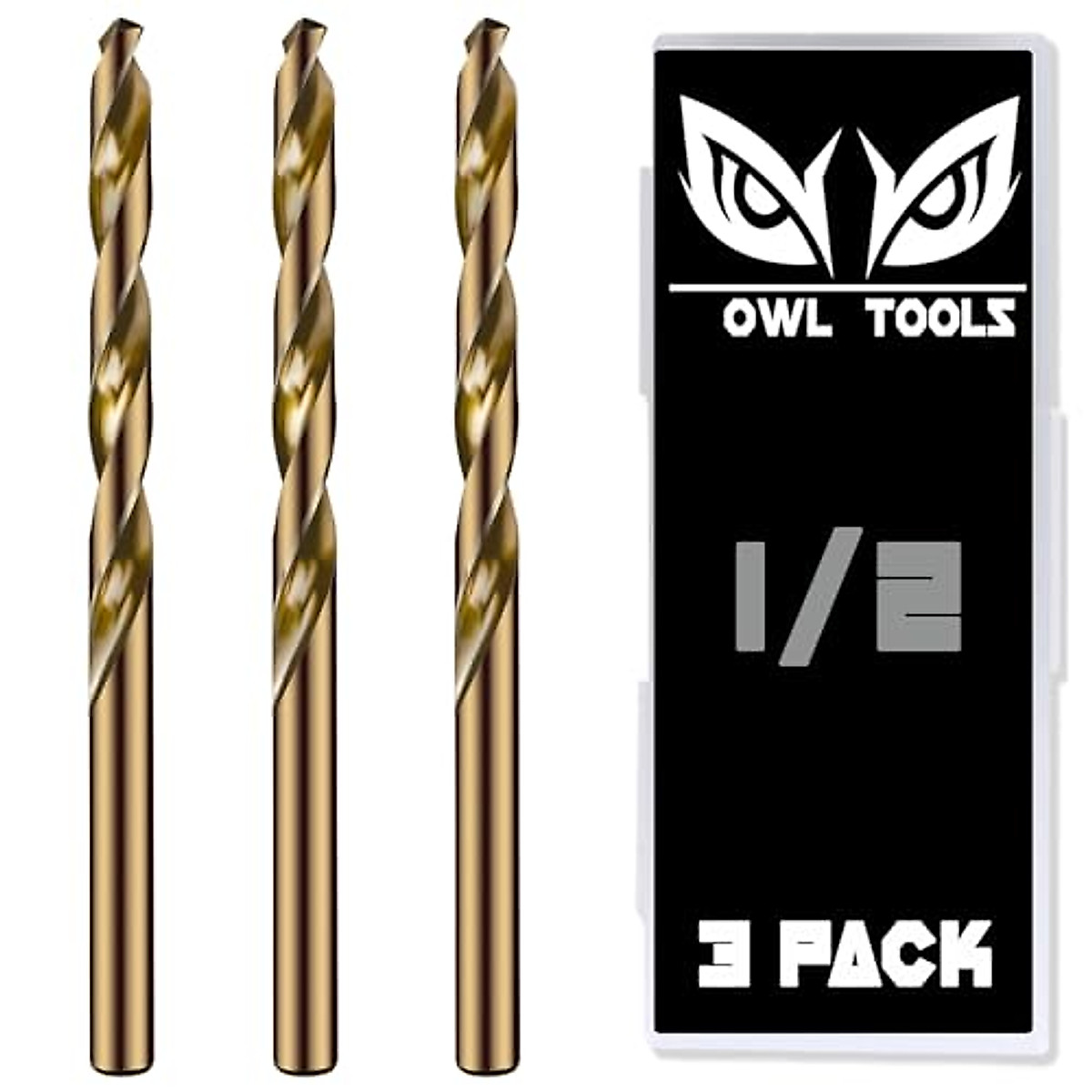 Owl Tools 1/2" Cobalt Drill Bits - 3 Pack - 6" Length - M35 Cobalt Drill Bits with Storage Case - Perfect Drill Bits for Metal, Hardened & Stainless Steel, Cast Iron, and More!