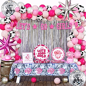 Hombae Cowgirl Bachelorette Party Decorations, Let’s Go Girls Party Supplies, Disco Hot Pink Nashville Cowgirl Bridal Shower, Fringe Curtain Balloon Banner Tablecloth Cake Topper Plates Napkins Forks
