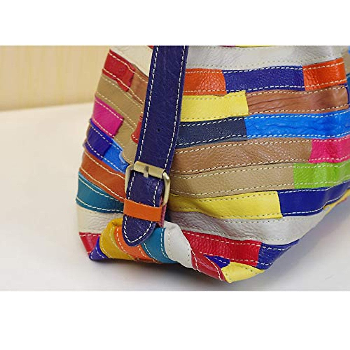 Segater® Women’s Multicolor Boston Bag Genuine Leather Colorful Patchwork Large Tote Handbag Hobo Purse Crossbody Big Bag