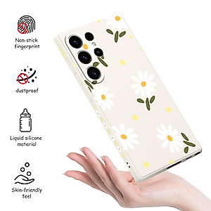 LEECG for Samsung Galaxy S23 Ultra Case, for Galaxy S23 Ultra Case Flowers Butterfly Anti Slip Shockproof Flexibility Soft Silicone Protector Phone for Samsung Galaxy S23 Ultra Case-Daisy White