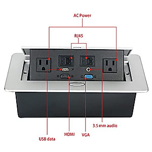 Table Pop Up Outlet, Automatic Pop up Strip Center countertop Socket Recessed Multimedia Strip Socket with USB + Network Connection Box Desktop HDMI for Conference Desk, Office & Hotel