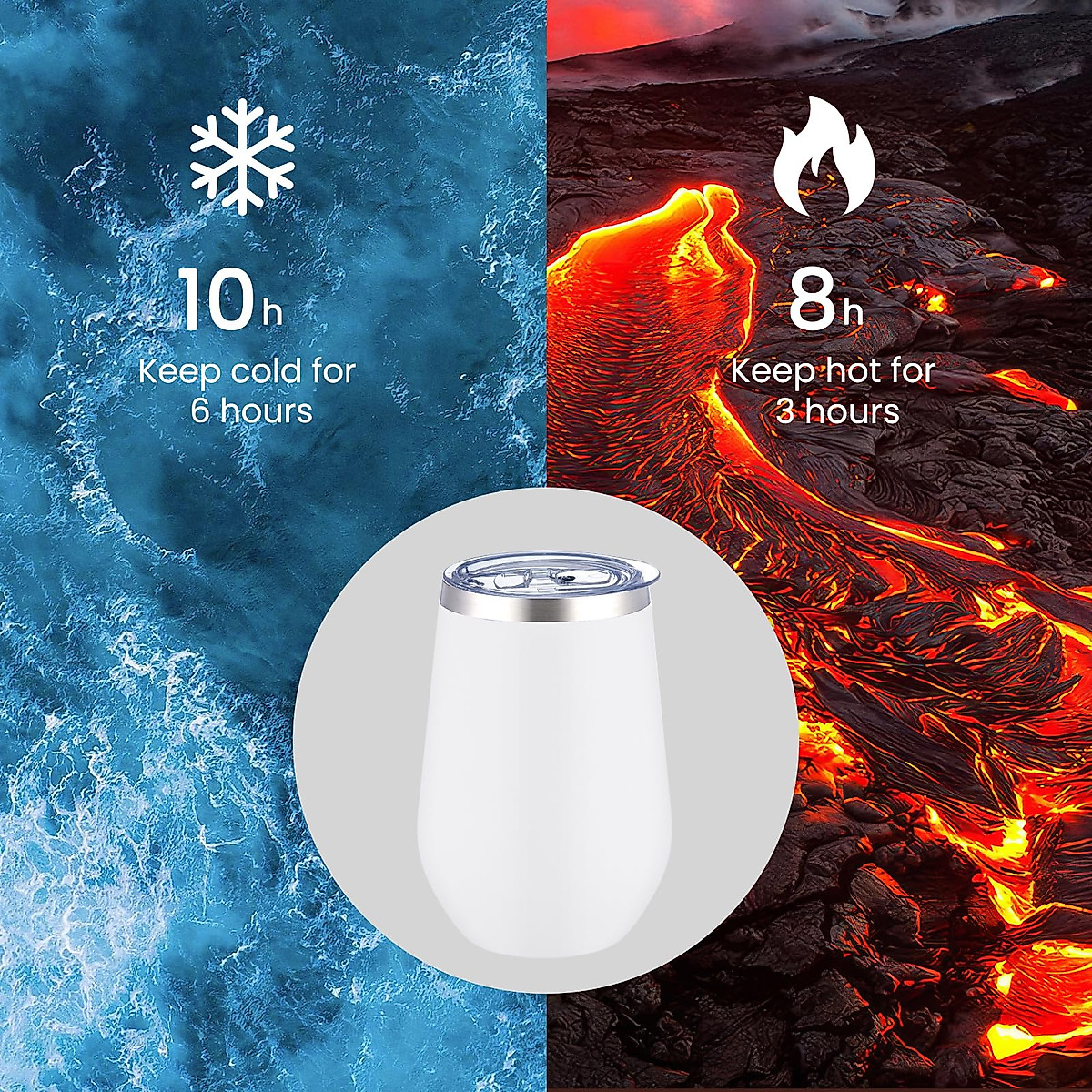 MEWAY 12oz Insulated Wine Tumbler - Double Wall Stainless Steel Stemless Glasses with Lids, Wine cups, Gift for Family and Gifts, Prizes for adults(White,1)