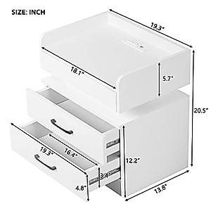 LED Nightstand with Charging Station, White Night Stands with USB Charging Ports and LED Lights, Modern Wooden Bedside Table with 2 Drawers, Small End Side Table with Drawers for Bedroom, Living Room