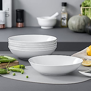 MALACASA Pasta Bowls, 40oz Large White Serving Bowls Porcelain Salad Bowls Set of 6 Soup Bowls for Kitchen Ceramic Wide Shallow Pasta Bowls Pasta Plates Microwave and Dishwasher Safe