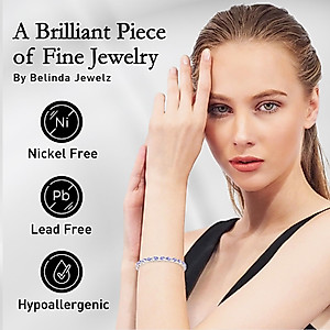 Belinda Jewelz - Gemstone Tennis Bracelet, Gemstone Bracelet with 21 Oval Gems, 925 Sterling Silver Tanzanite Jewelry, Tanzanite Bracelet with Box and Tongue Latch, 7”