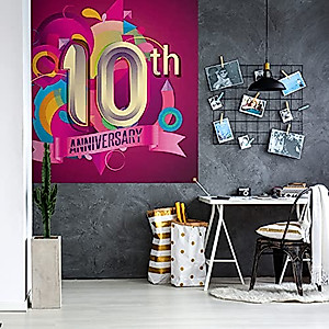 Happy 10th Anniversary Backdrop Banner Decor Red – Cheer to 10 Years Wedding Anniversary Party Theme Decorations for Men Women Supplies