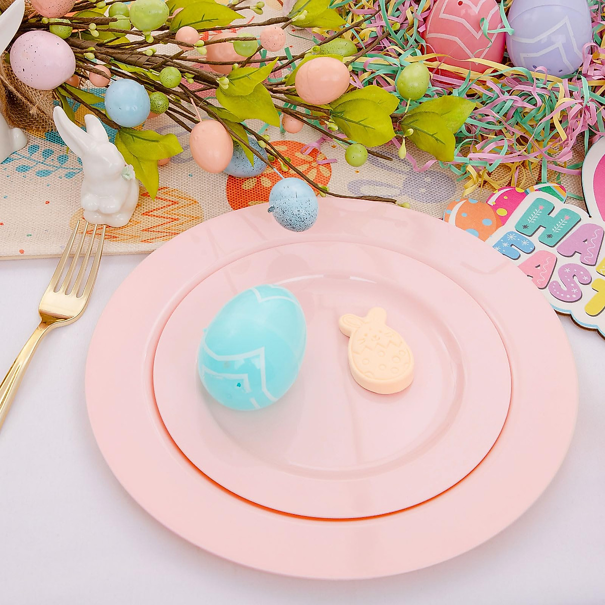 FLOWERCAT 60PCS Pink Plastic Plates - Heavy Duty Pink Plates Disposable for Party/Mother's Day/Wedding/Easter - Include 30PCS 10.25inch Pink Dinner Plates and 30PCS 7.5inch Pink Dessert/Salad Plates