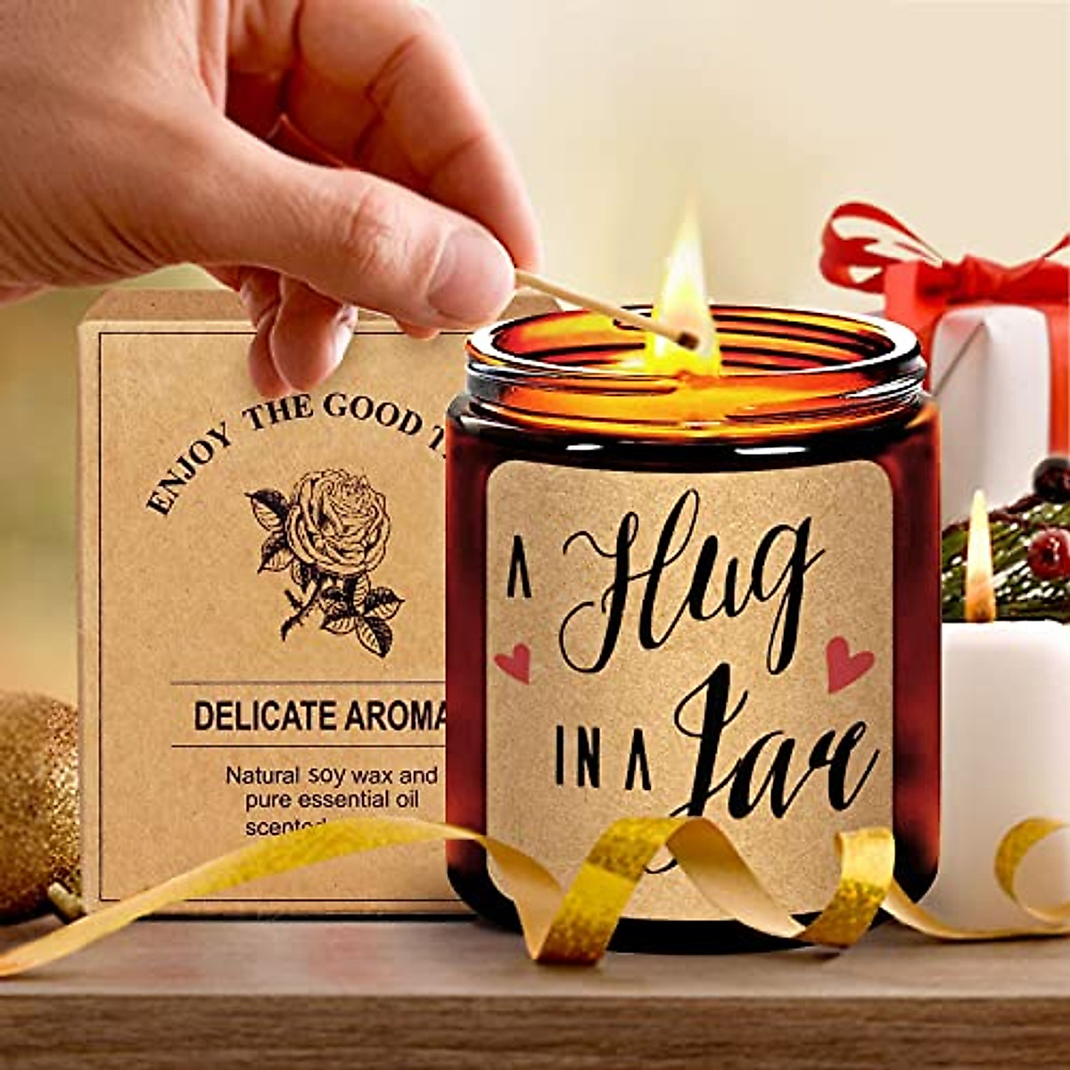 Warm Hug in A Jar Candle Premium Soy Wax Scented Candles for Home, Thinking of You Gift Candles Feel Better Cheer Up Get Well Soon Gifts for Women Relaxation, Stress Relief, Meditation, Bath
