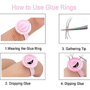 300PCS Glue Rings Lash Rings,Smart Glue Rings for Eyelash Extensions,Disposable Rings Glue Cups for False Eyelash Extension Supplies, Lovely Blooming Lash Eyelash Glue Holder Volume Lashes Fan,Pink