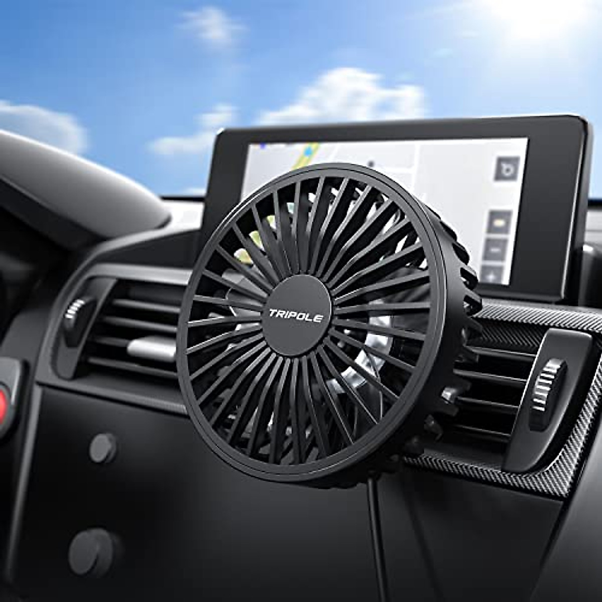TriPole Car Fan, USB Powered Fan for Car Cooling Strong Airflow 3 Speed Car Vent Fan with Clip 360°Adjustable Vehicle Fan Portable Fan for Car Truck SUV RV Auto, Black
