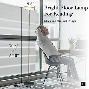 FENLO 70" Torchiere Floor Lamps for Living Rooms, Dimmable LED Bright Floor Lamp for Bedrooms, Tall Standing Lamps LED Floor Lights, Indirect Lighting Bright Lamps for Dark Rooms - Antique Brass