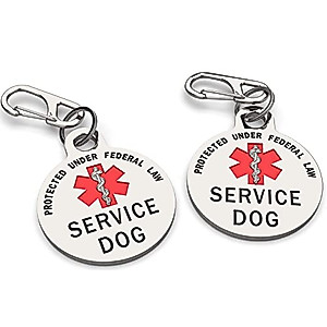 K9King Service Dog Tag Double Sided Federal Protection with Red Medical Alert Symbol Pet ID Tags 1.25 inch. Easily Attach to Collar Harness Vest Dog Service Tag